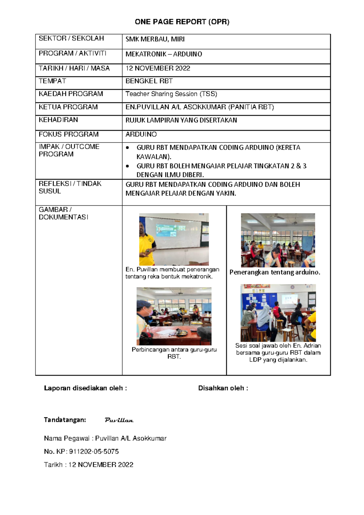 OPR Bengkel Pemantapan Kemahiran Pengaturcaraan RBT Puvillan - ONE PAGE ...