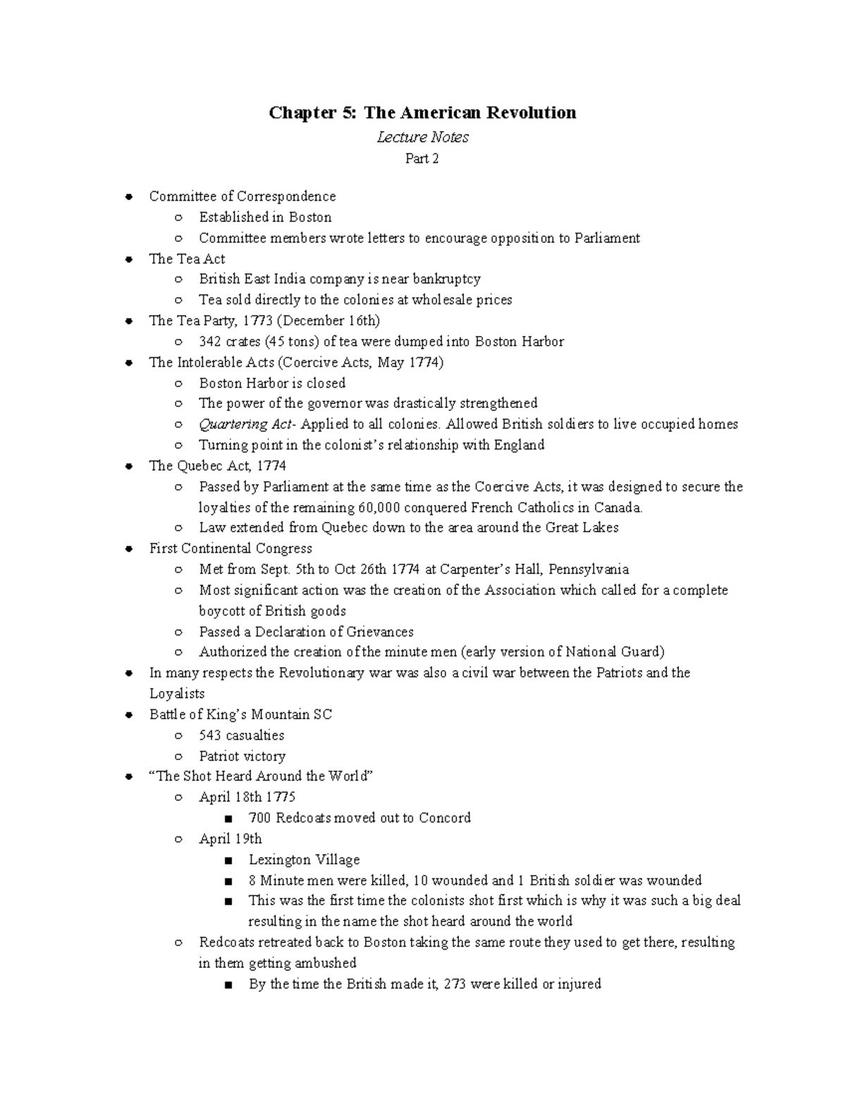 Chapter 5 The American Revolution - Chapter 5: The American Revolution ...