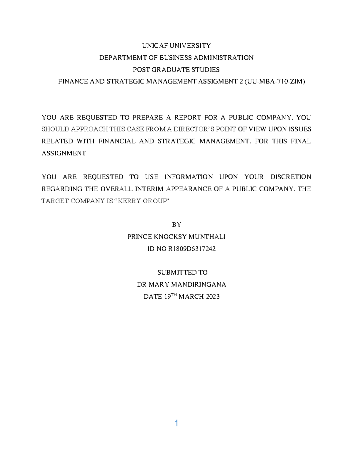 Assignment ON Finance AND Strategic Management WEEK 7- Prince K ...