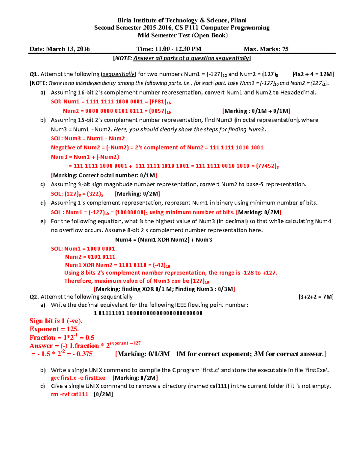CP mid sem 2015-16 - CP mid sem - Computer Programming - BITS Pilani - Studocu