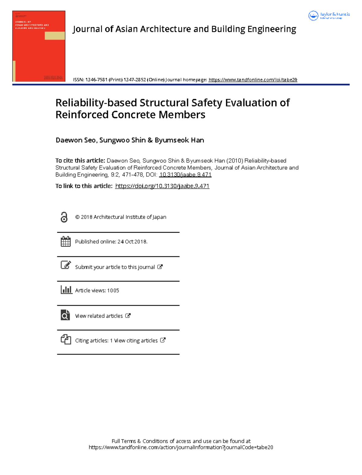 Reliability based Structural Safety Evaluation of Reinforced Concrete Members - 3130/jaabe. To ...