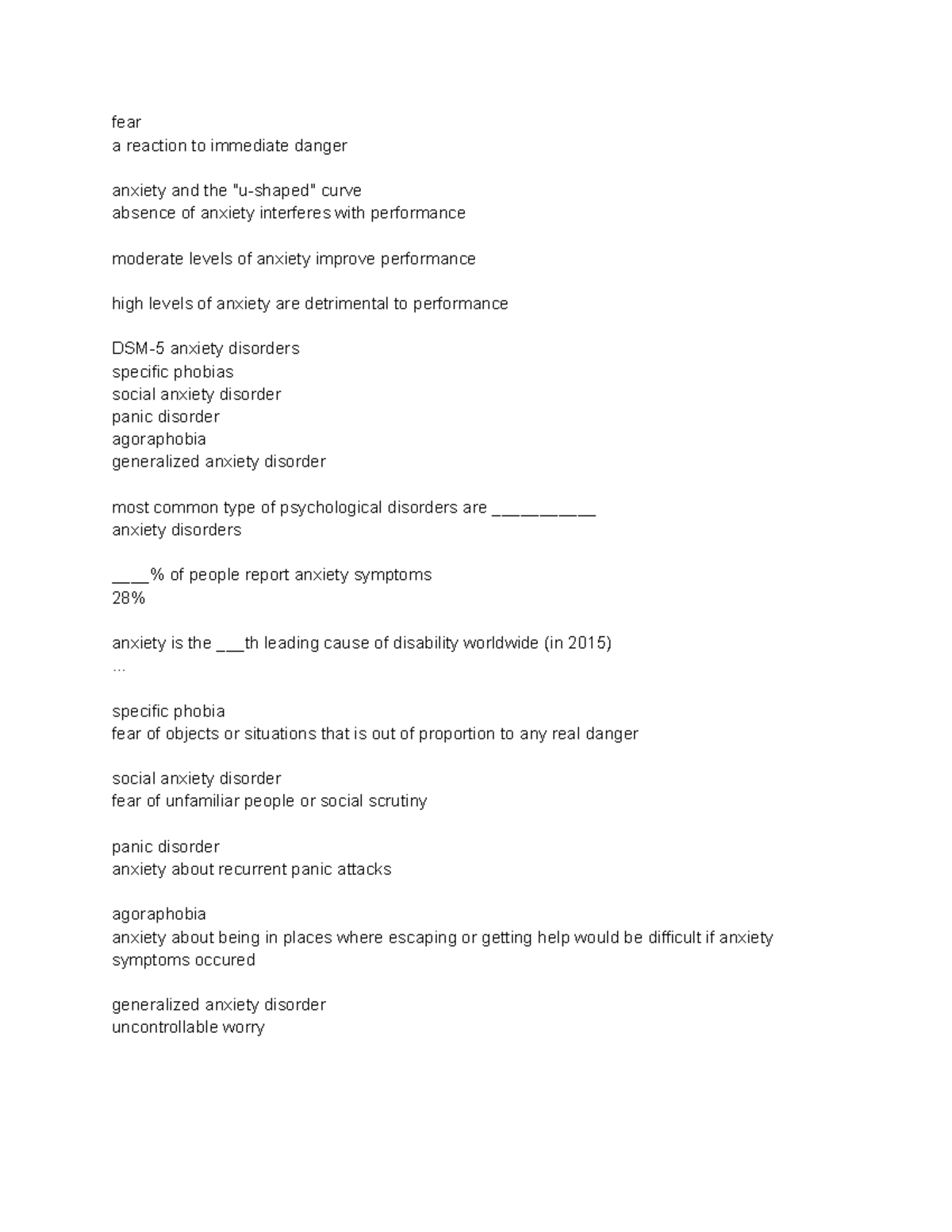 405 study guide 29 - Professor: Jeff Henriques - fear a reaction to ...