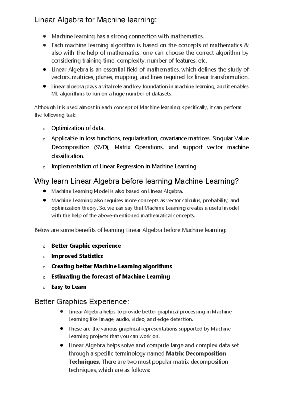 Linear Algebra for Machine learning - • Each machine learning algorithm ...