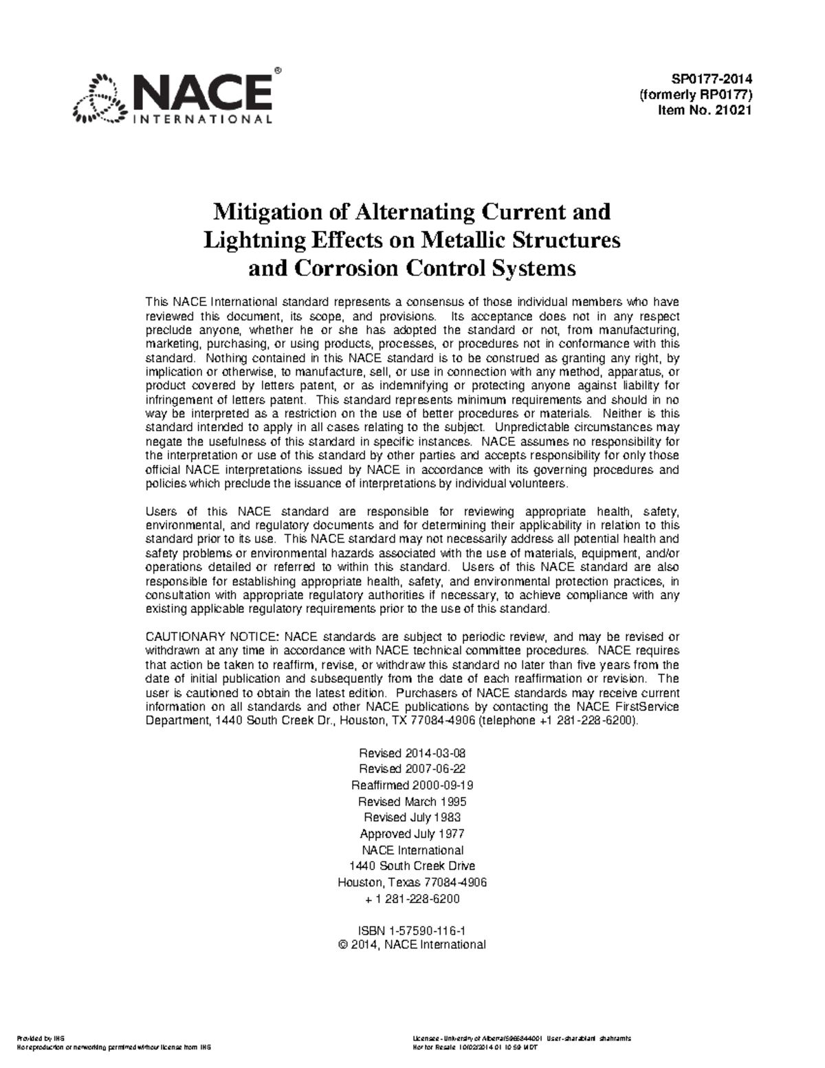 NACE-SP0177-2014-1 Mitigation of alternating current and lightning ...