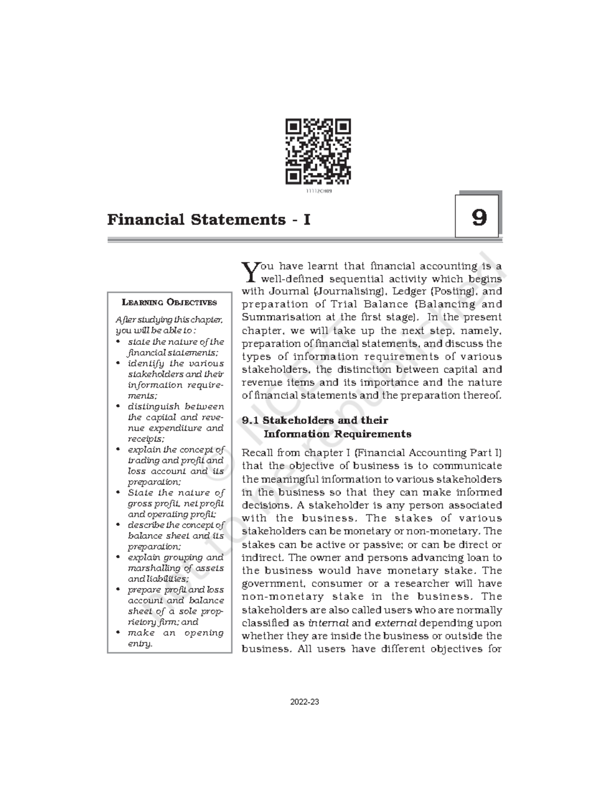 Cls one - Good - Financial Statements - I 9 LEARNING OBJECTIVES _After ...