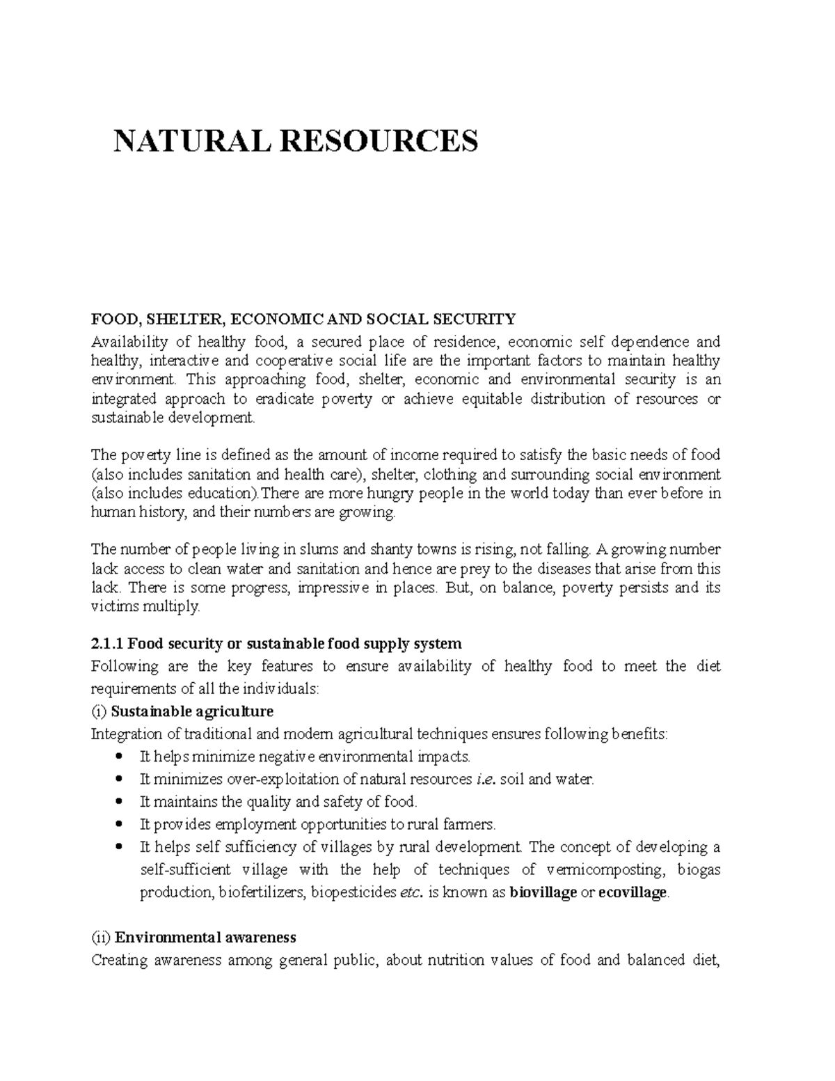 Notes on Environmental Science (Natural Resources, Biodiversity ...