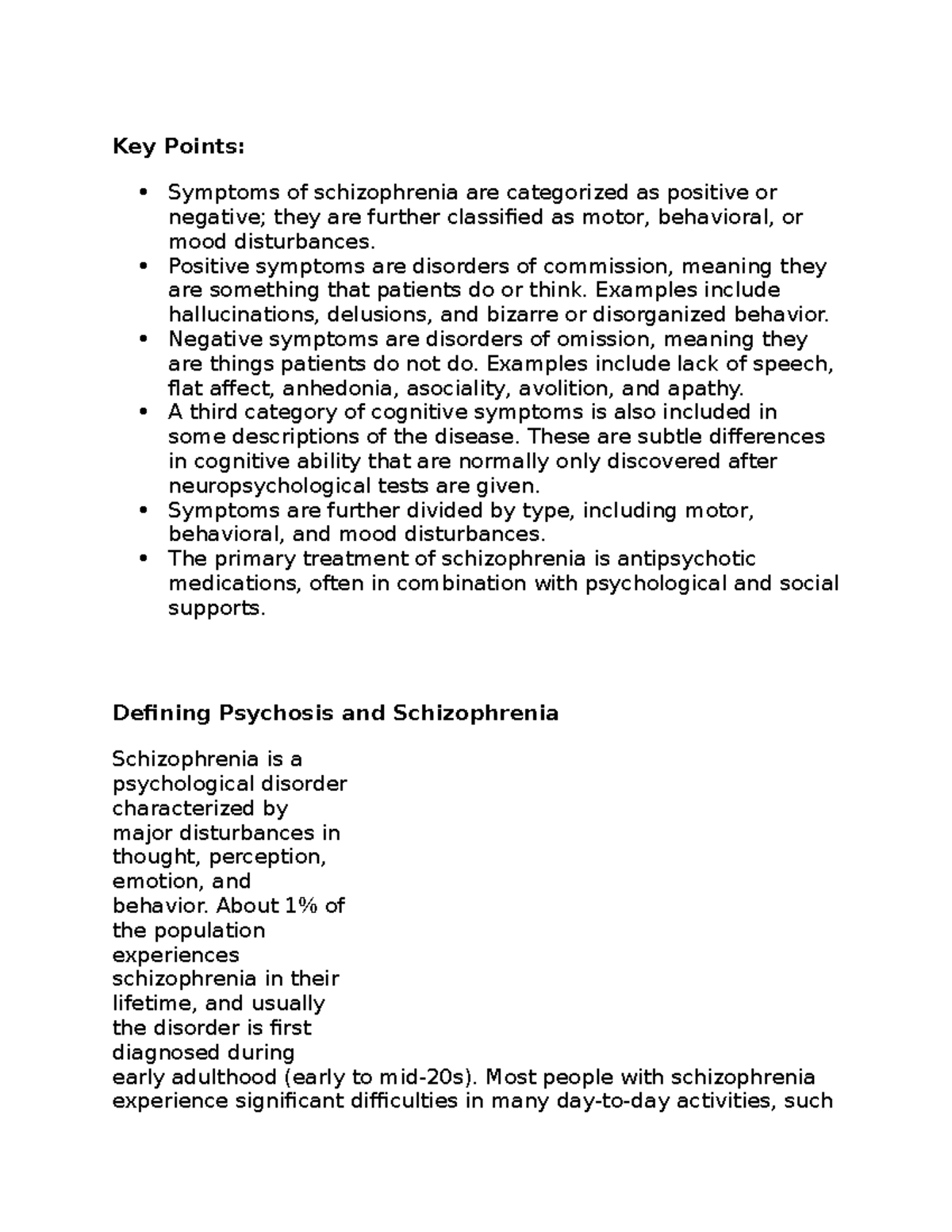 Intro to schizophrenia - Key Points: Symptoms of schizophrenia are ...