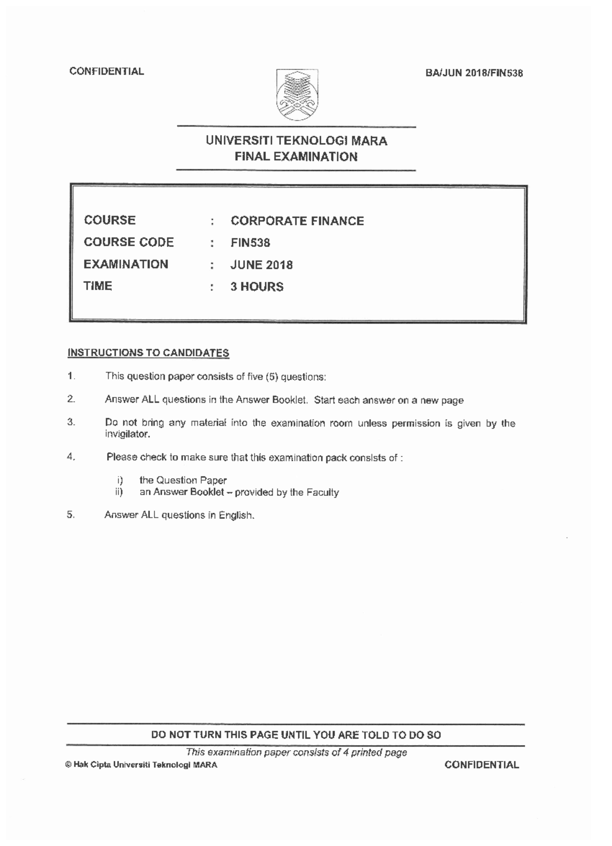 FIN538 - JUNE 18 - TUTO - Investment management - Studocu