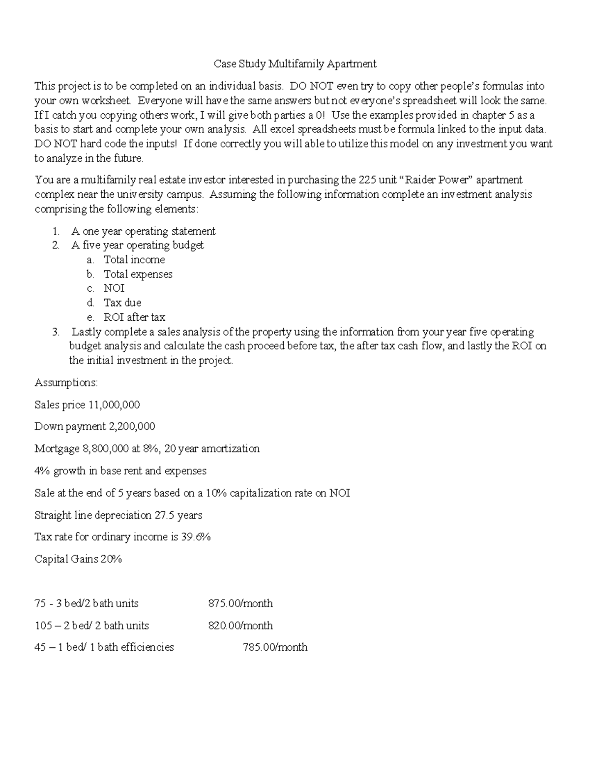 Real Estate Investments Final Instructions - Multifamily Apartment ...