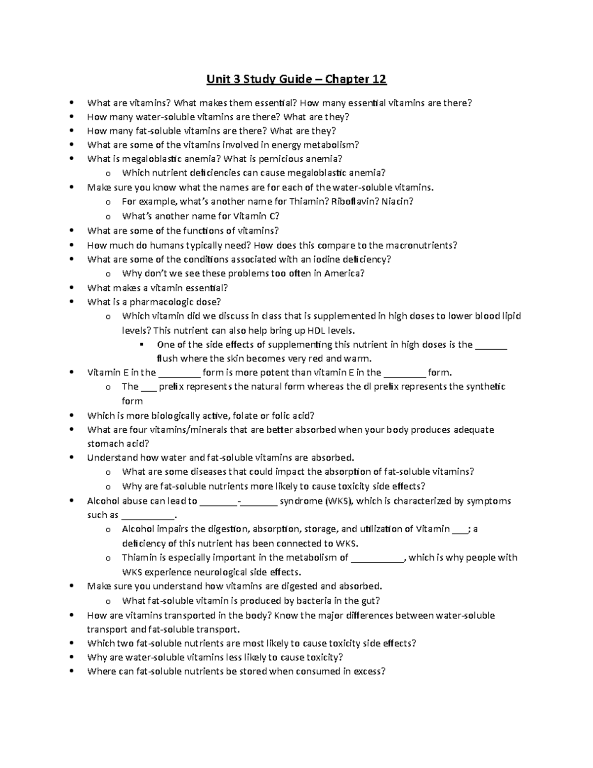 Unit 3 Study Guide - Chapter 12 - Unit 3 Study Guide – Chapter 12 What ...