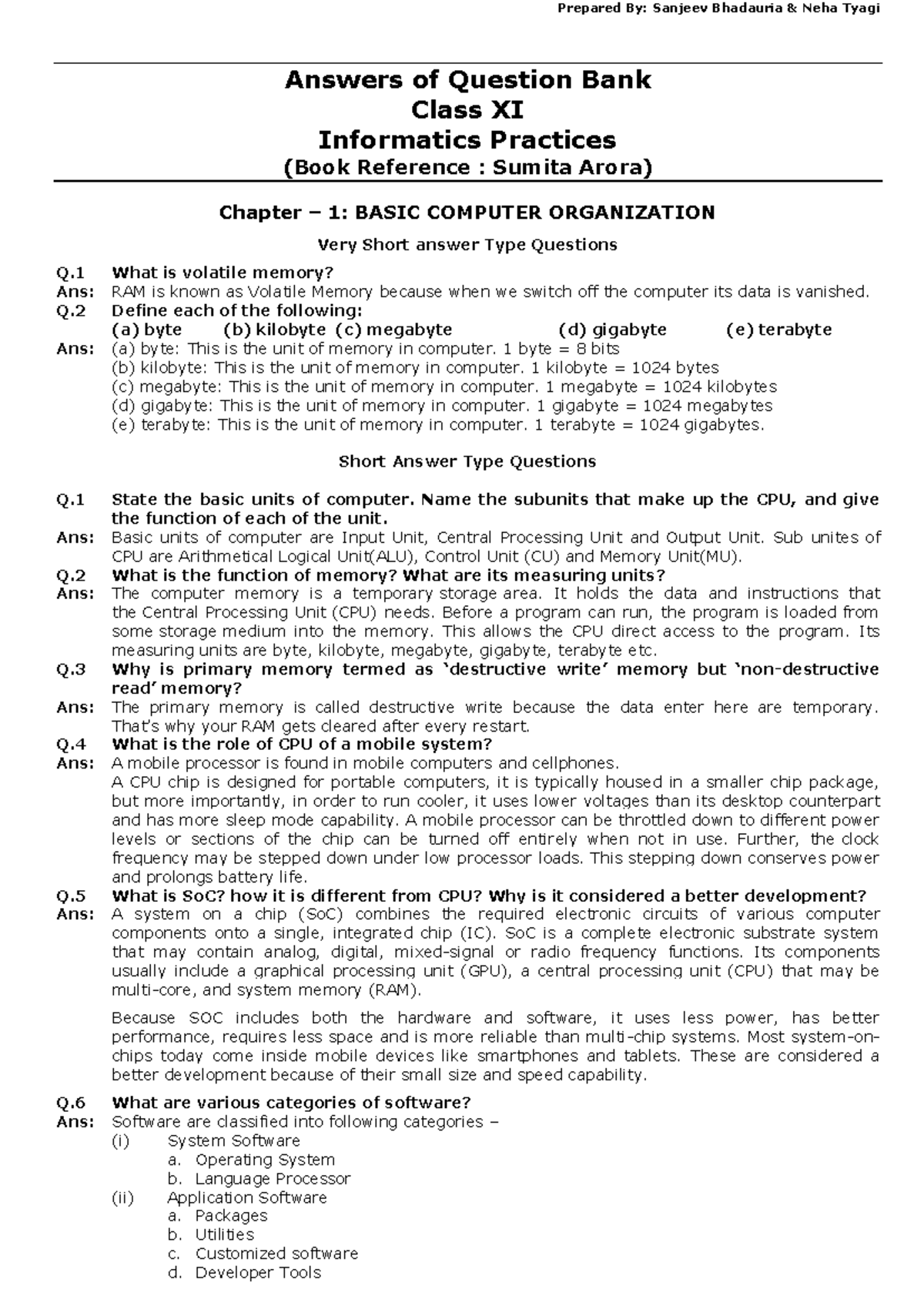 Question bank Class XI- IP - Answers of Question Bank Class XI ...