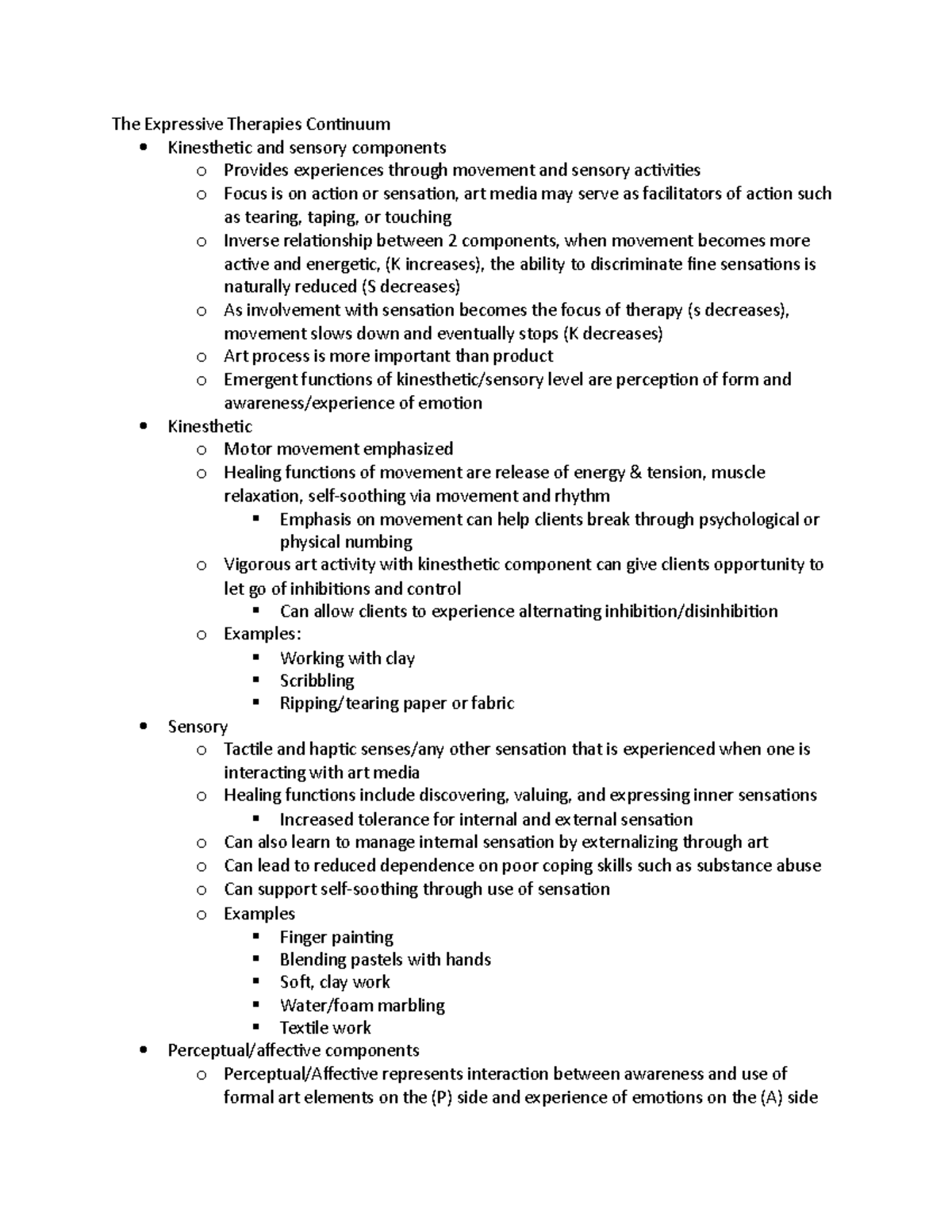 The Expressive Therapies Continuum- notes - The Expressive Therapies ...