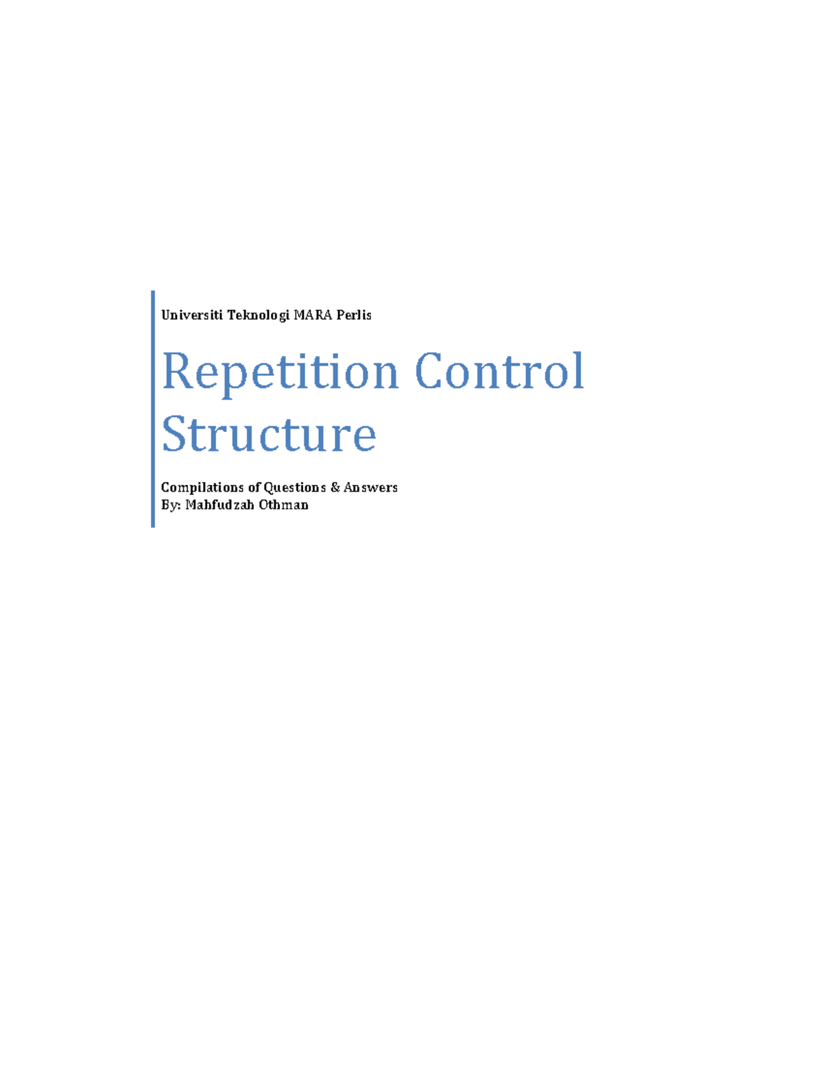 Revisions - Repetition Control Structure - Universiti Teknologi MARA ...