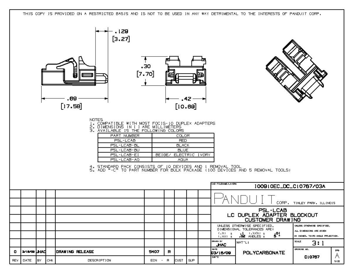 Part Drawing LC - Muestra especificaciones tanto de dimensiones como de ...