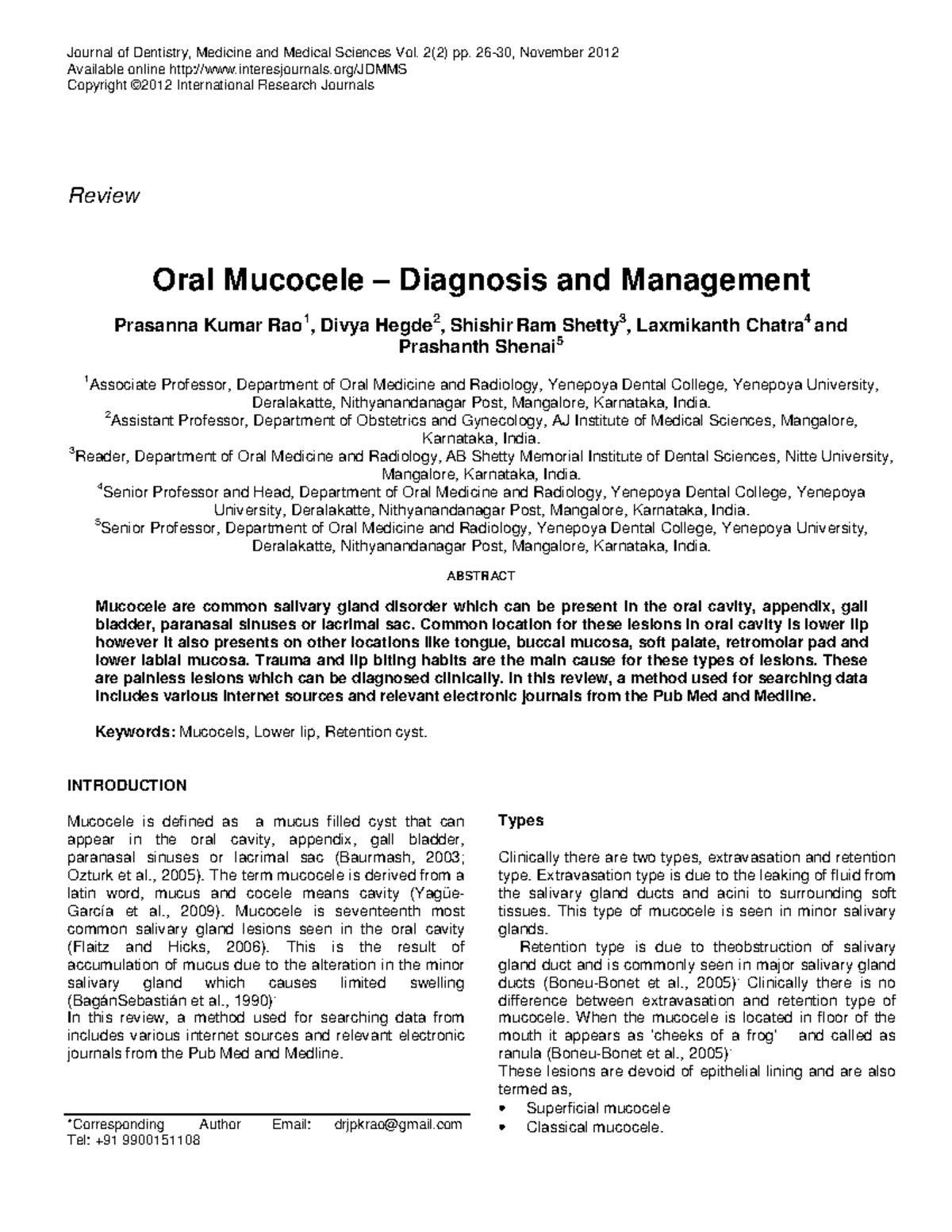 Oral mucocele diagnosis and management - Journal of Dentistry, Medicine ...