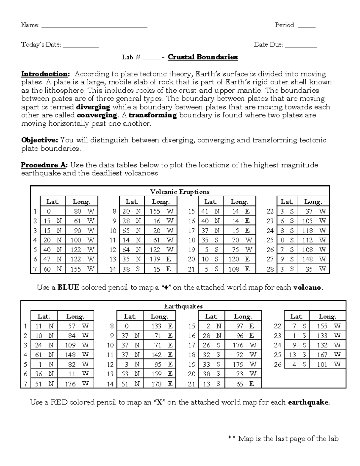 Z-custal boundaries lab with map - Name ...