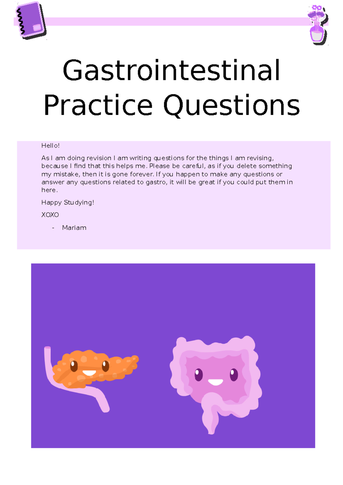 Gastroenterology Practice Questions this - Gastrointestinal Practice ...