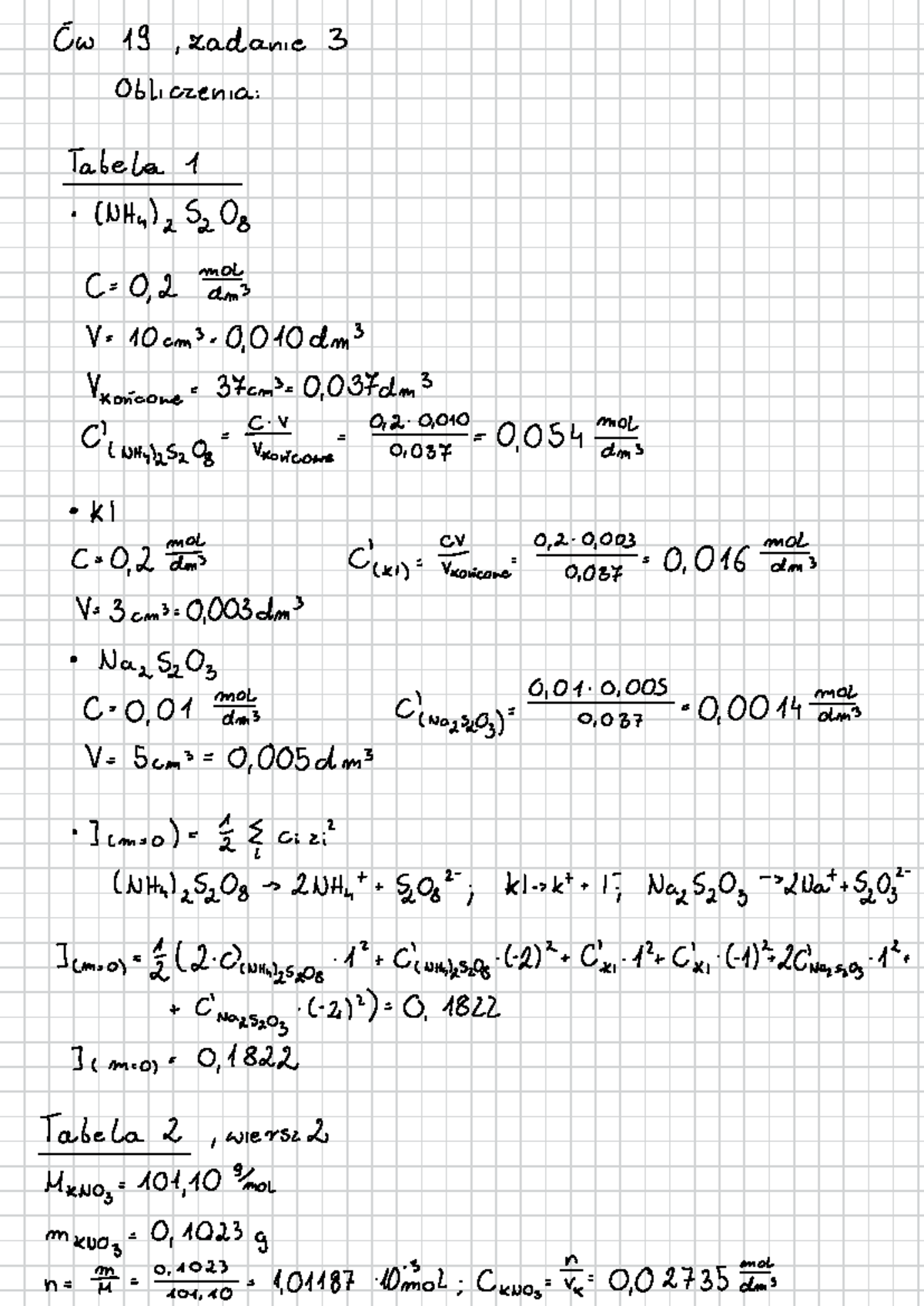 Fizyczna sprawozdanie z ćw 19- chemia fizyczna ciąg dalszy - In 19 , zadanie 3 Obliczenia ...