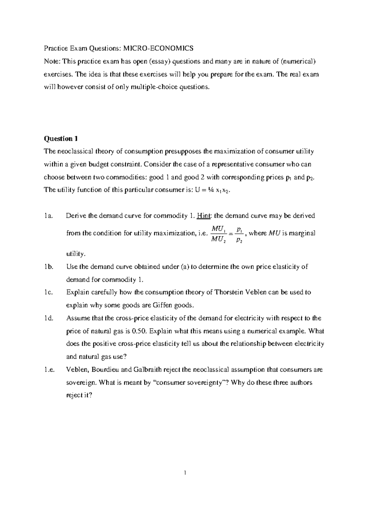 Test / practice exam 2013 questions - microeconomics - Practice Exam ...