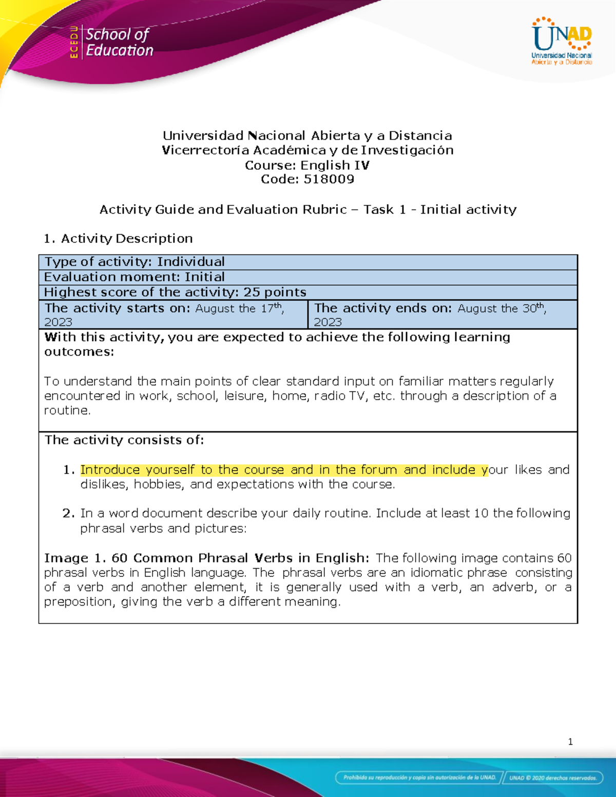 Activities guide and evaluation rubric - Unit 1- Task 1 - Initial ...
