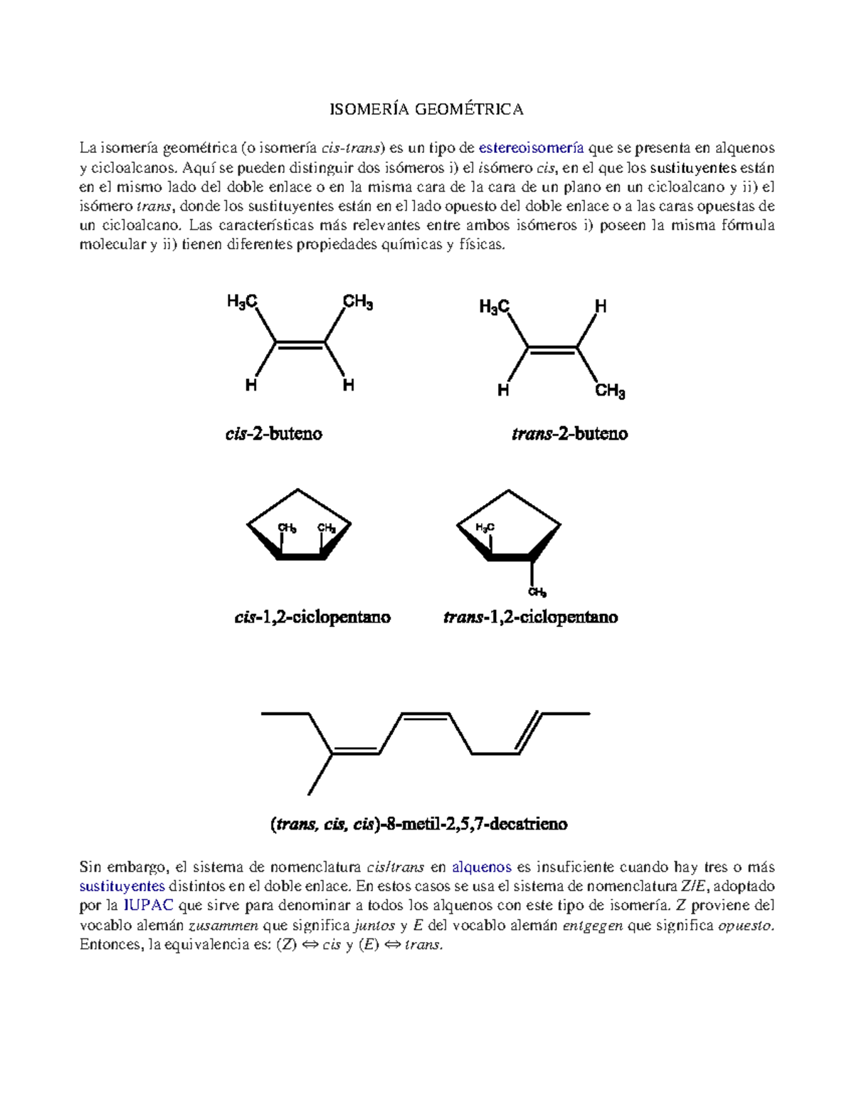 3. Isomería Geométrica e Isomería Optica - ISOMERÍA GEOMÉTRICA La ...
