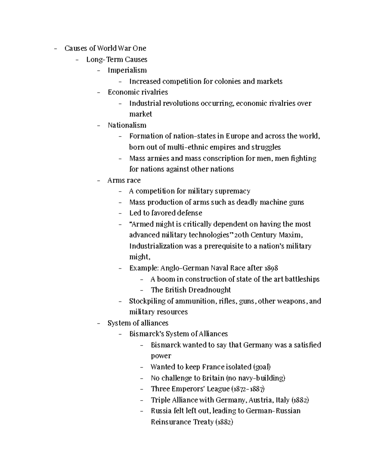 Module 5 - Lesson 9 Notes - Causes of World War One Long-Term Causes ...