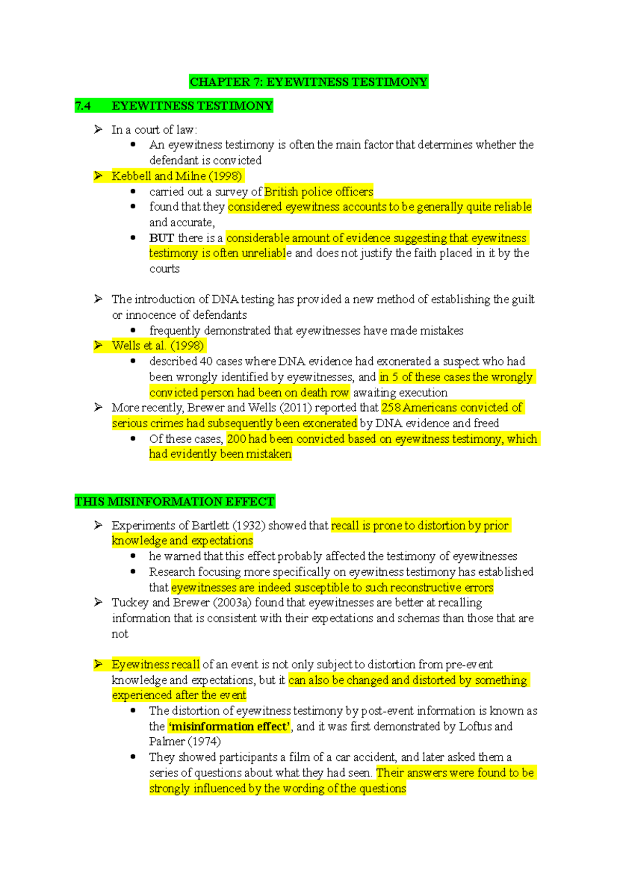 Chapter 7 - Eyewitness Testimony - CHAPTER 7: EYEWITNESS TESTIMONY 7 ...