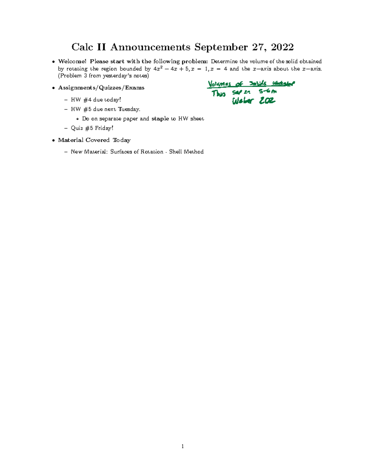 Shell Method - Calc 2 for Physical Scientists w/ Kopel as course ...