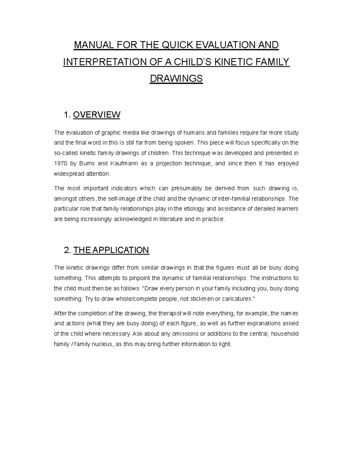 JLD400 Evaluation&Interpretation Of Kinetic Family Drawings - MANUAL ...
