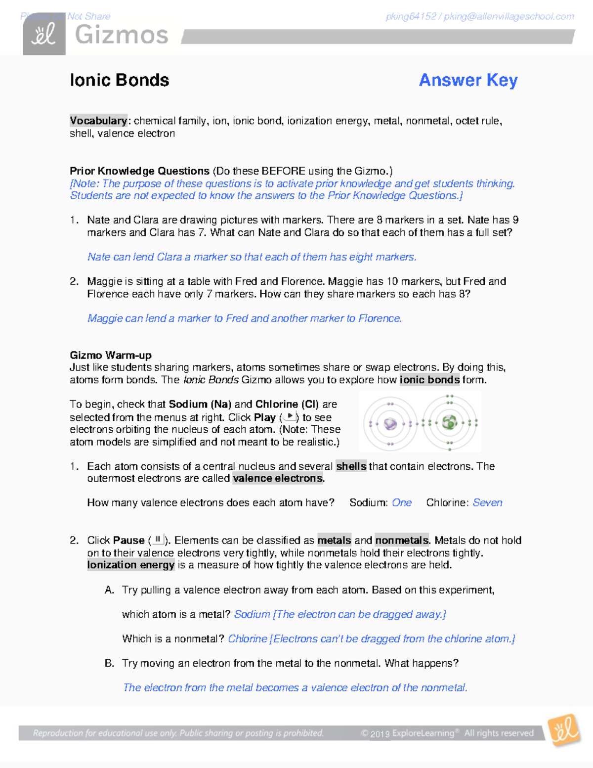 Ionic Bonds SE Key - N/A - Ionic Bonds Answer Key Vocabulary: chemical ...
