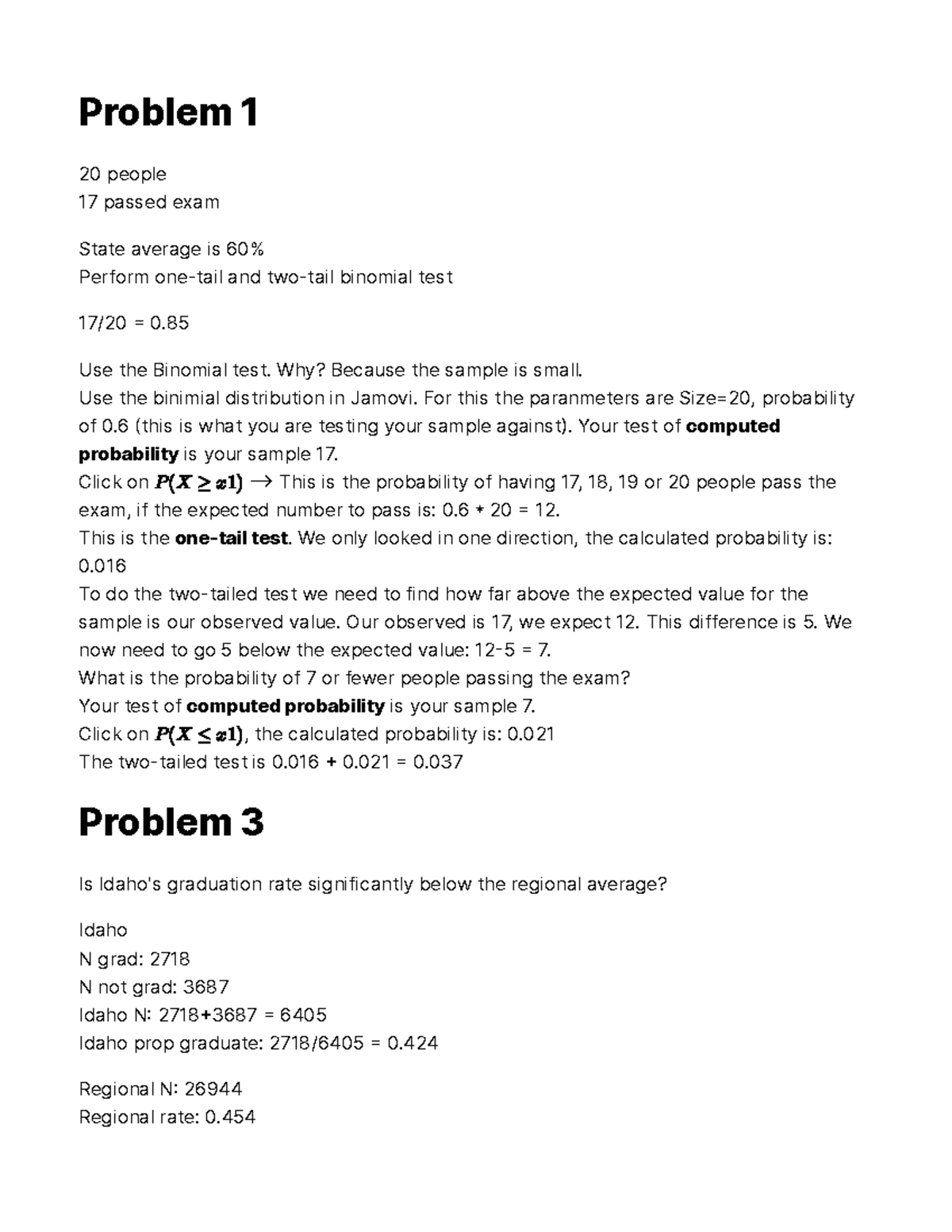Estimation and Hypothesis Testing Homework - Problem 1 20 people 17 ...