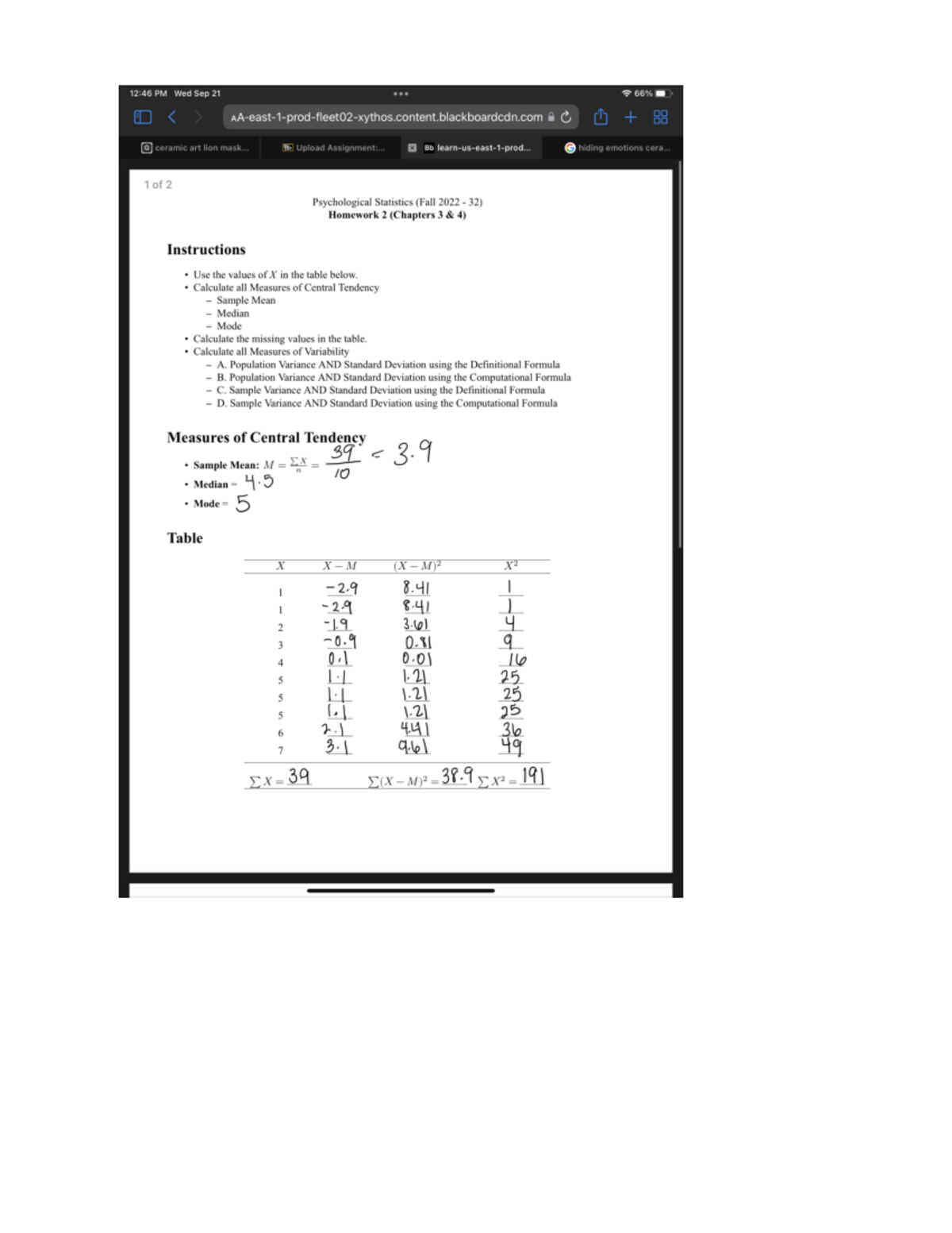 Psyc Stats Chapter 3-4 HW - PSYC2210 - Studocu