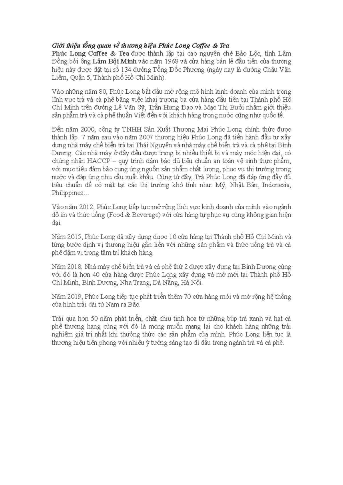 Phúc long - ahihi - Giới thiệu tổng quan về thương hiệu Phúc Long ...