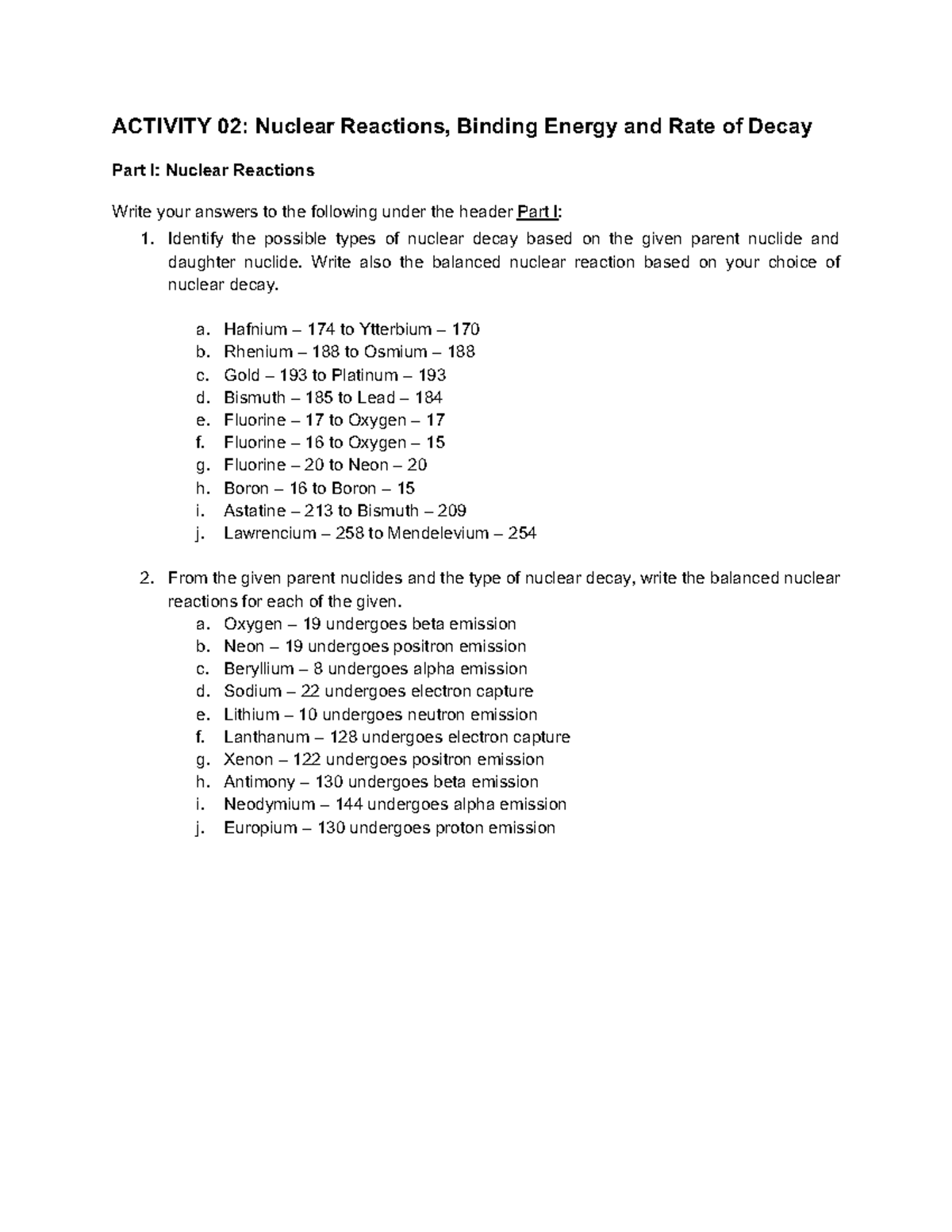 Activity 02- Nuclear Reactions - ACTIVITY 02: Nuclear Reactions ...