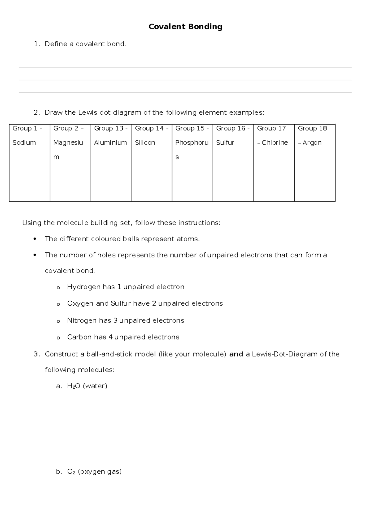 9. Covalent Bonding Lewis DD - Covalent Bonding 1. Define a covalent ...