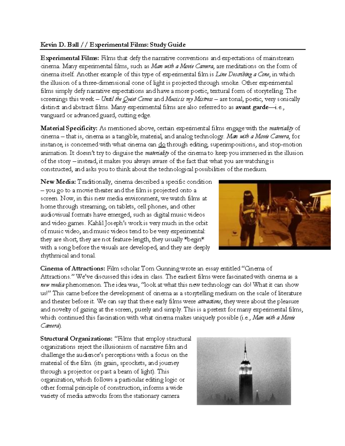 FLM 2100- Experimental Film Study Guide - Kevin D. Ball // Experimental ...