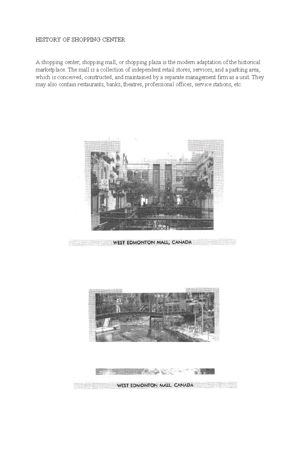 History OF Shopping Center - HISTORY OF SHOPPING CENTER A shopping ...