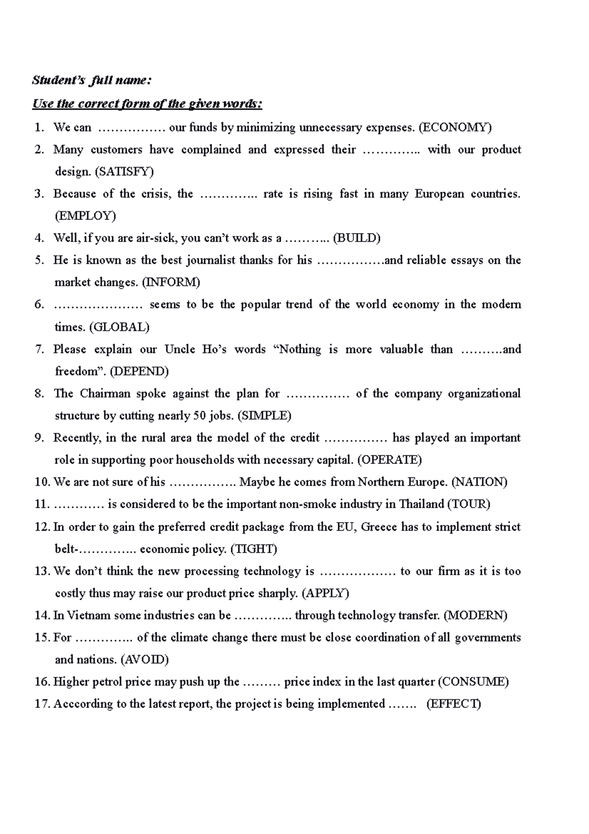 Tu cung goc - anbctc - Student’s full name: Use the correct form of the ...