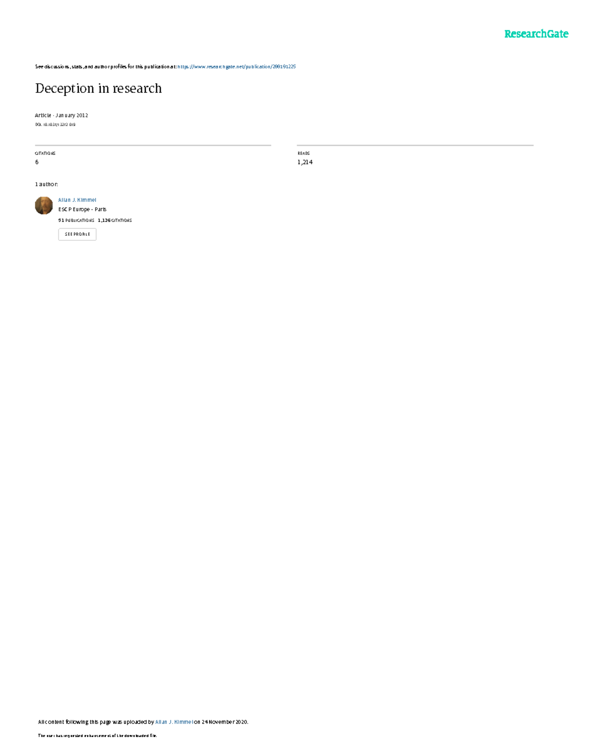 Deception in Research APAHandbook Chapter - See discussions, stats, and ...