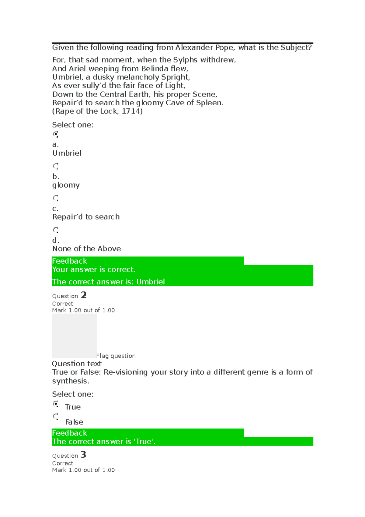Graded quiz 6 - Given the following reading from Alexander Pope, what ...