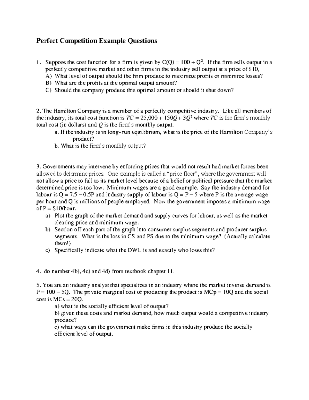 Perf comp examples-2 - Chapter 5 notes - Perfect Competition Example ...