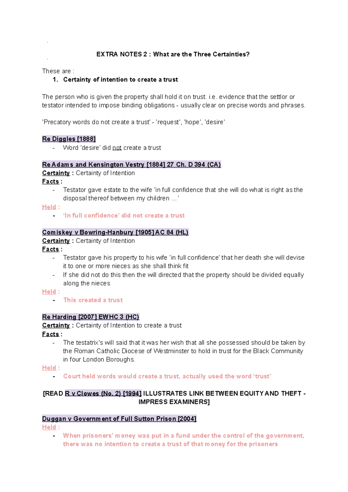Extra Notes 2 What are the Three Certainties - EXTRA NOTES 2 : What are ...
