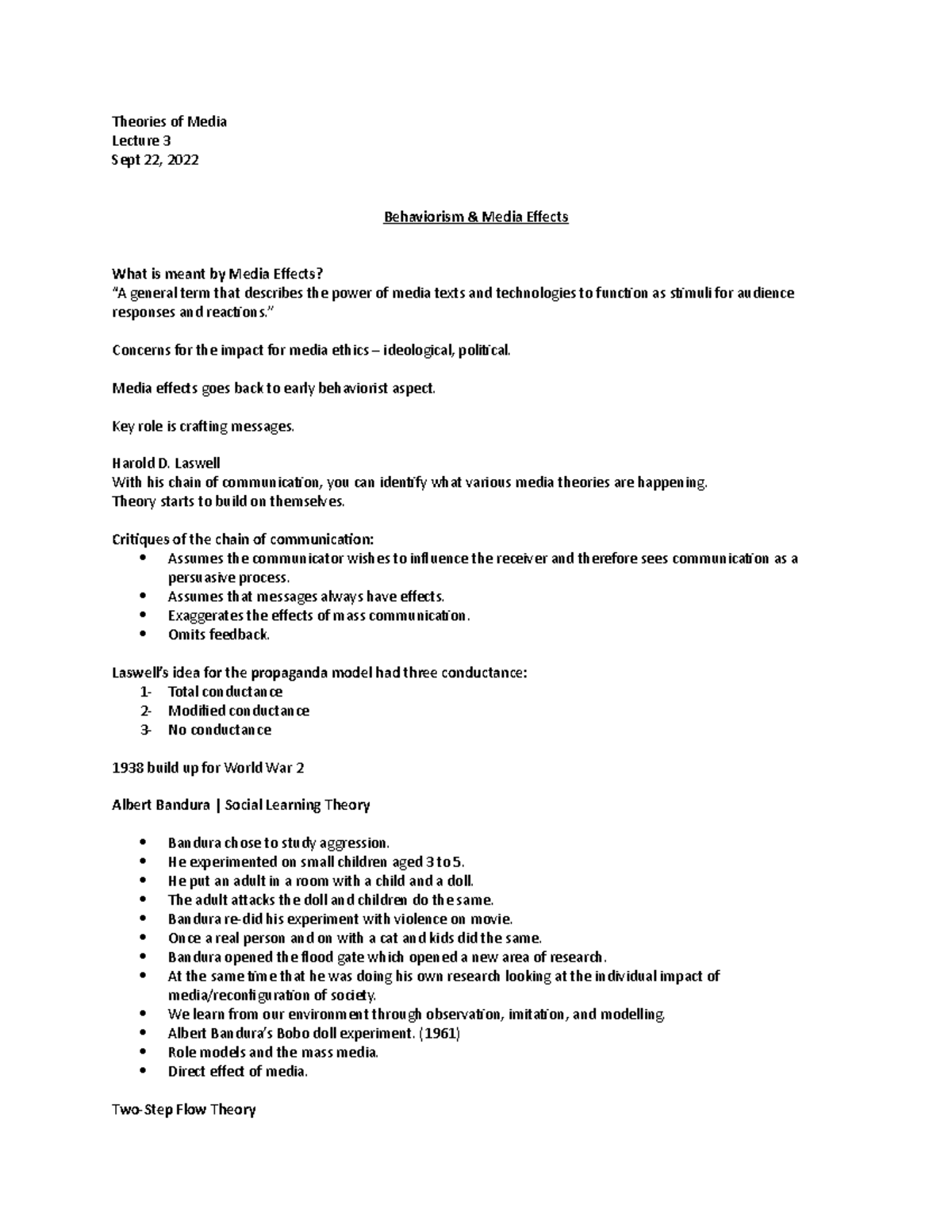 Theories of Media Lecture 3 - Theories of Media Lecture 3 Sept 22, 2022 ...