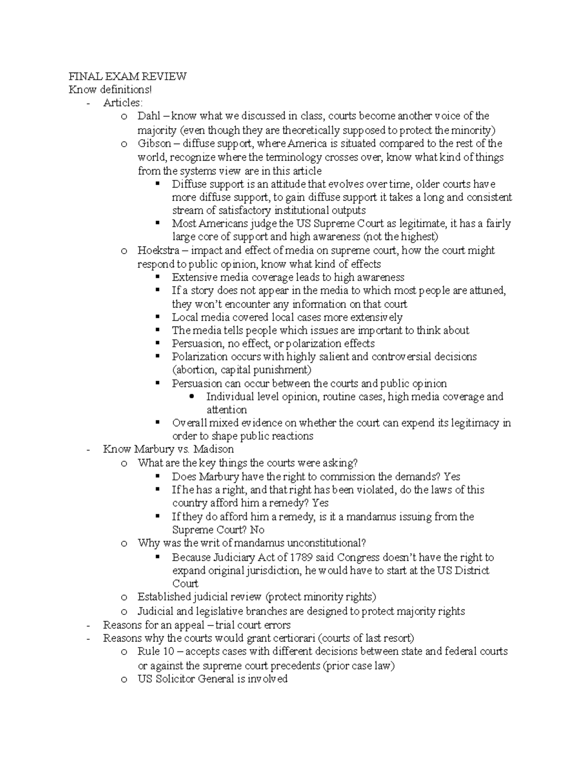 Final EXAM Review Notes - FINAL EXAM REVIEW Know definitions ...