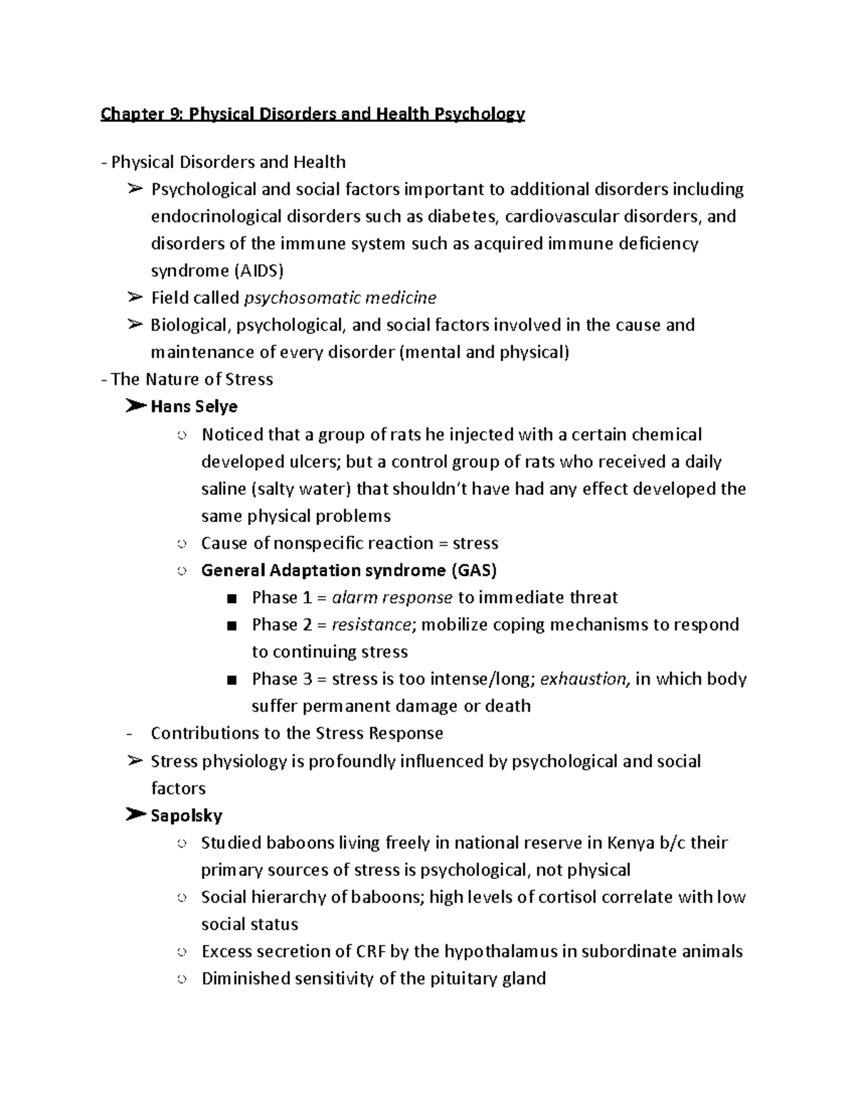 PSY 395 Exam 3 Notes - Chapter 9: Physical Disorders and Health ...
