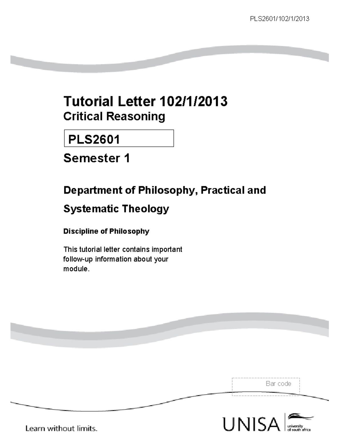 102 2013 1 b - Second tutorial letter of 2013. - PLS2601/102/1 ...