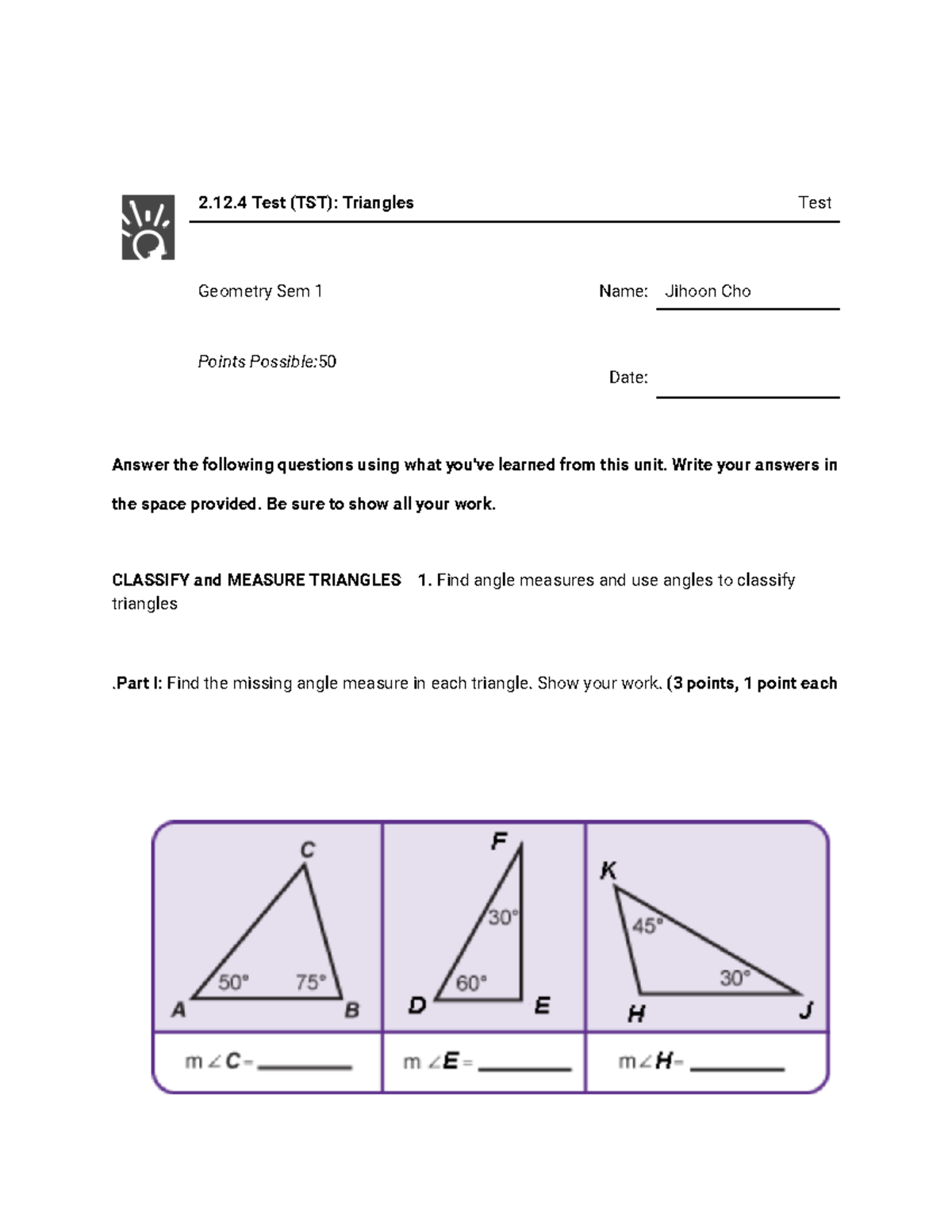 2.12.4 Test (TST) Triangles - 2.12 Test (TST): Triangles Test Geometry ...