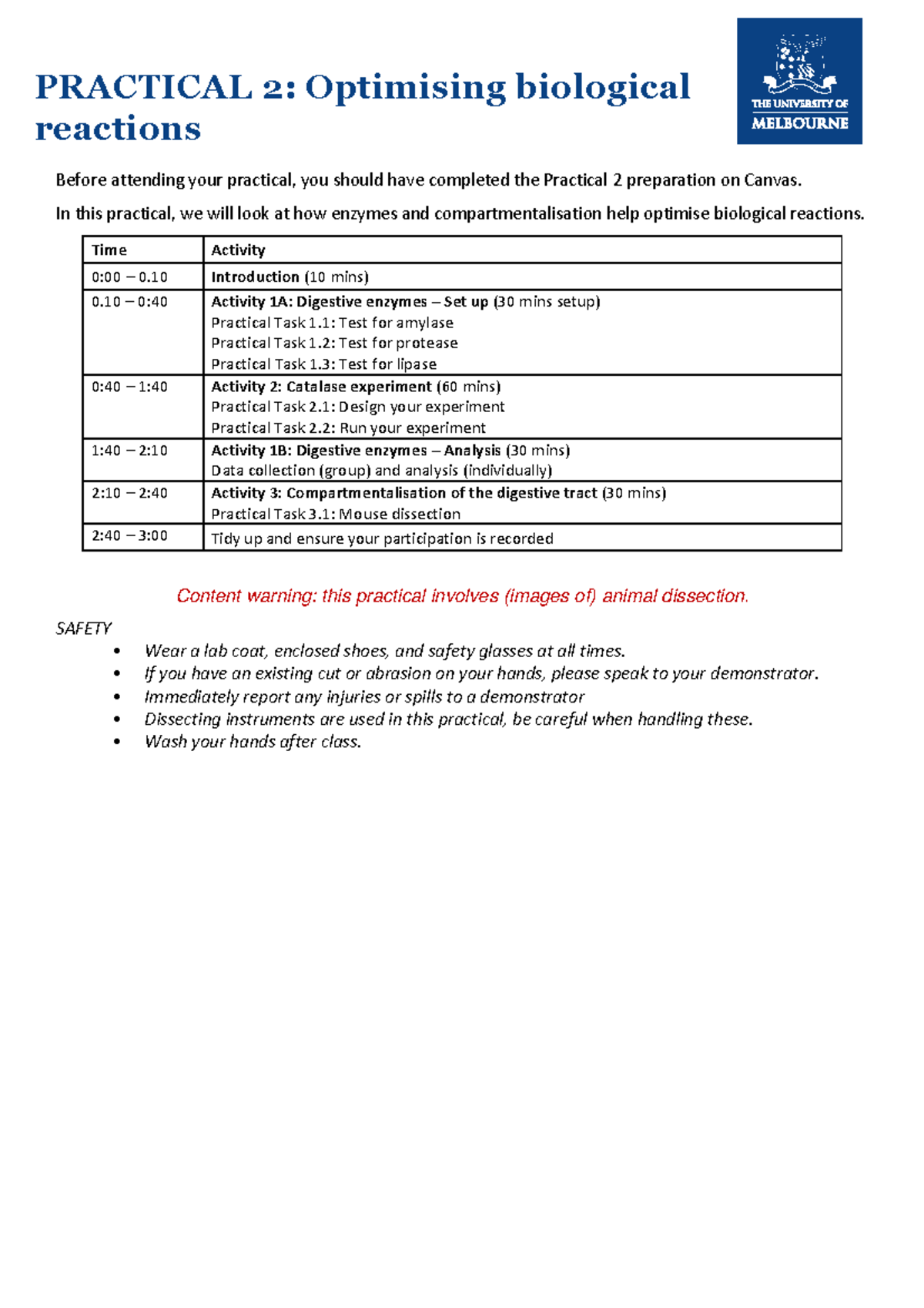 Practical 2 Worksheet - Before attending your practical, you should ...