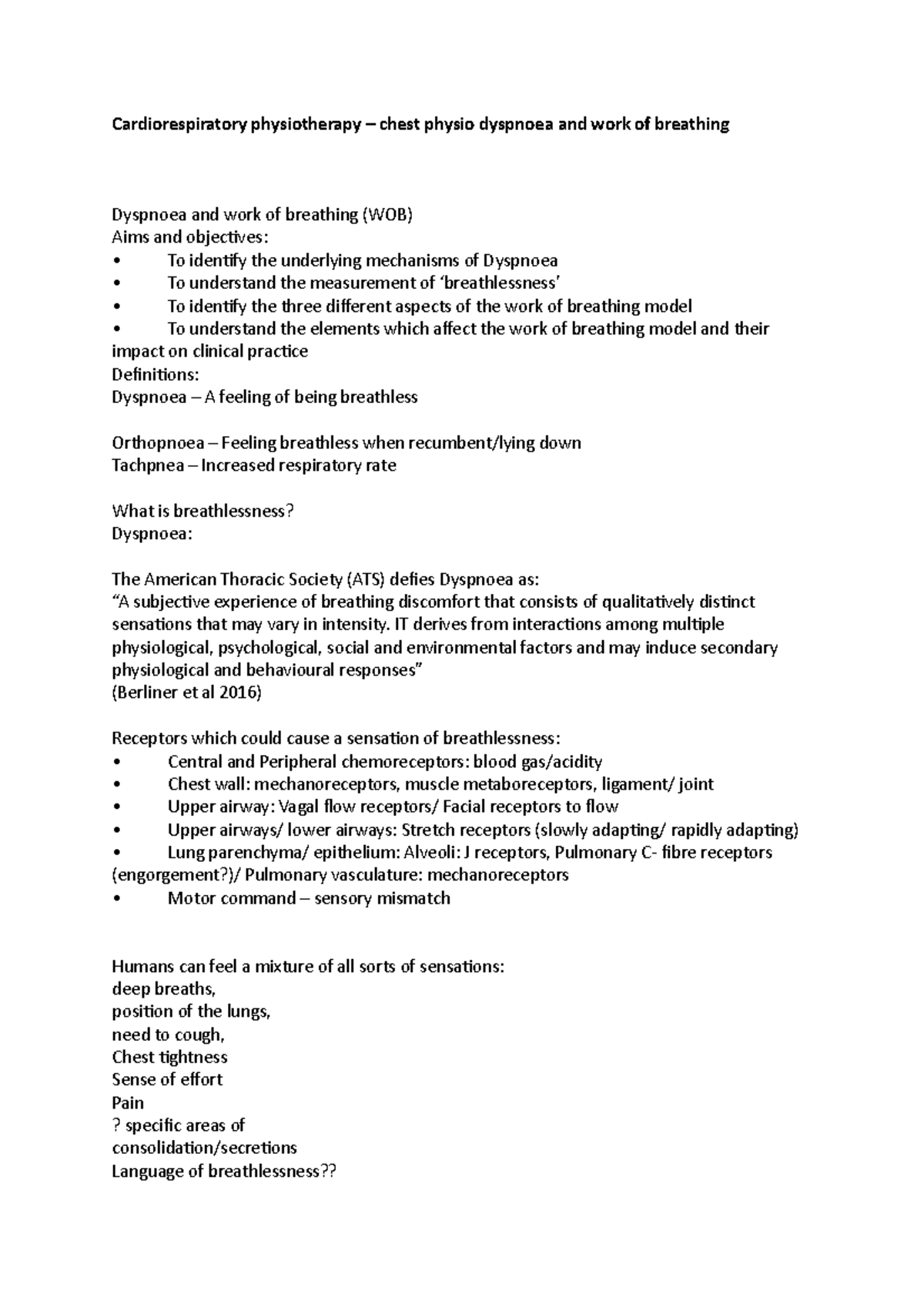 Cardiorespiratory physiotherapy – chest physio dyspnoea and work of ...
