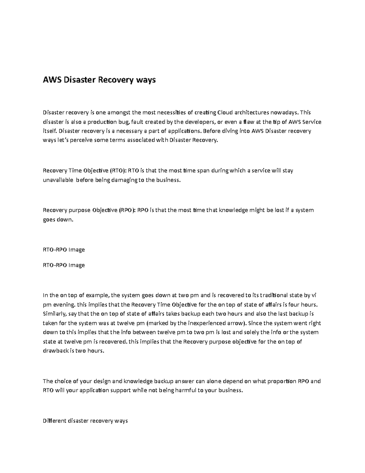 AWS Disaster Recovery ways - AWS Disaster Recovery ways Disaster ...